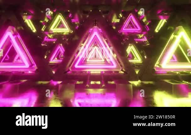 Abstract flying in metal futuristic corridor with triangles, seamless loop 4k background ...