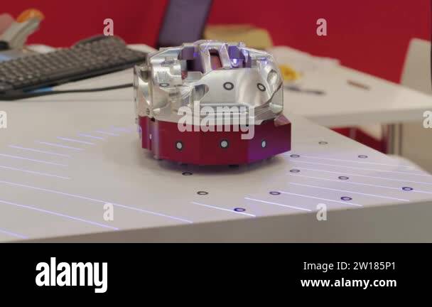 Manual scanning detail by 3D scanner on laboratory table with computer ...