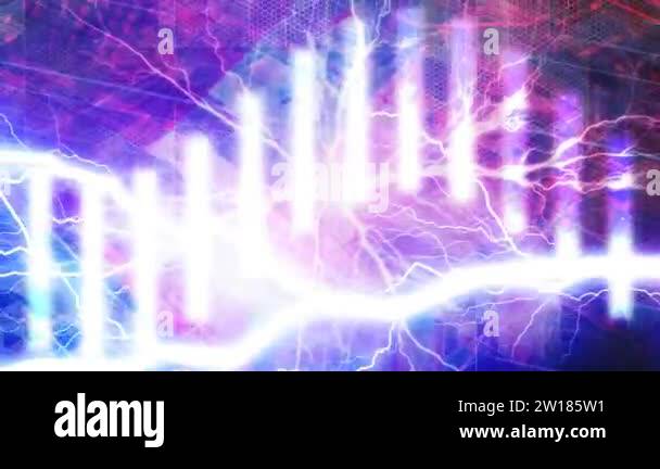 Abstract Sine Wave Bars and Lightningbolts on Purple Backdrop - 4K ...