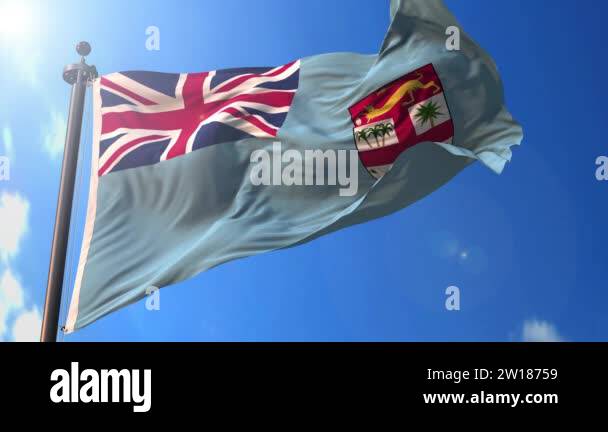 Fiji animated flag in the wind with blue sky in the background, green ...