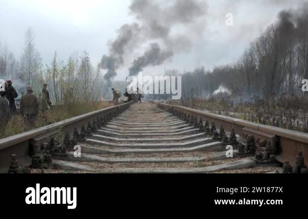 MOSCOW RUSSIA - 09.11.2019: An old Soviet steam train moves on rails ...