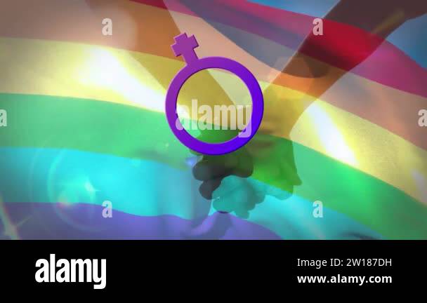 Animation of a purple non binary female gender symbol with horns and ...