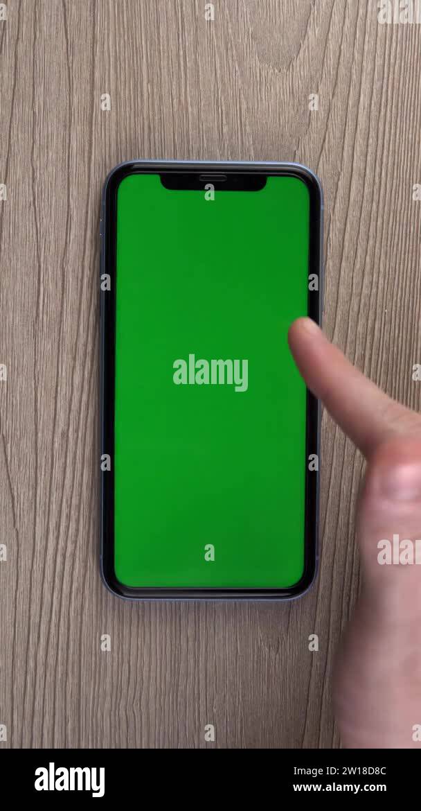 Smartphone green screen, green screen mockup, swipe up, scroll down ...