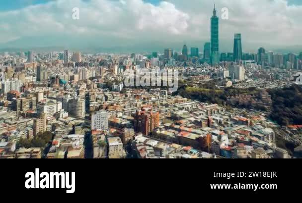 Aerial panorama over Downtown Taipei, capital city of Taiwan with view ...