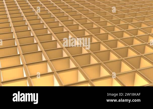 Animated 3D golden background with moving square empty cells spaced ...