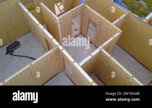 Construction of new and modern modular house. Walls made from composite ...