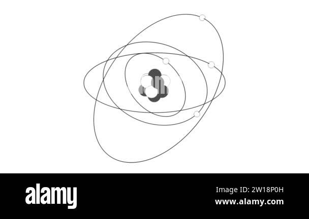 Atom black and white schematic animated representation background loop ...
