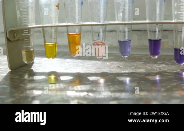 Medical test tubes in the laboratory with color liquid water in the ...