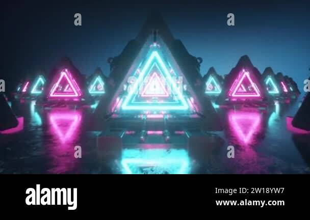 Abstract flying in futuristic metal corridor with triangles, seamless loop 4k background ...