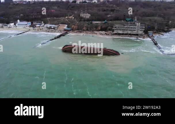Odessa, Ukraine, November 22, 2019: Shipwreck. The ship crashed near ...