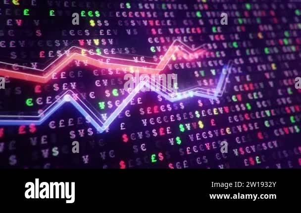 Abstract background with animation of growing charts and flowing ...
