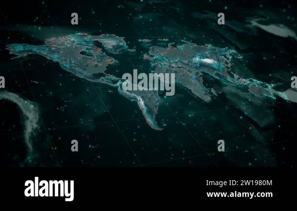 Textured world map with highlighted contours and visual hud elements ...