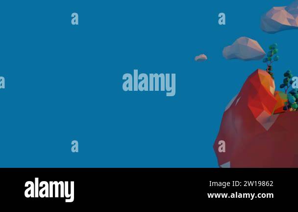 Low poly of an island with tree and water floating and evolve in the ...