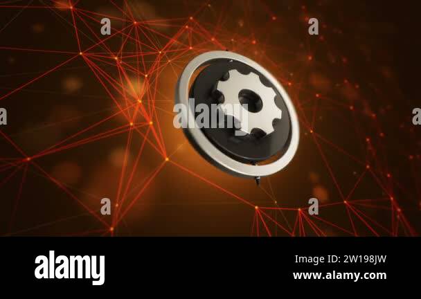3d animation footage of cogwheel icon with rotating circle on ...