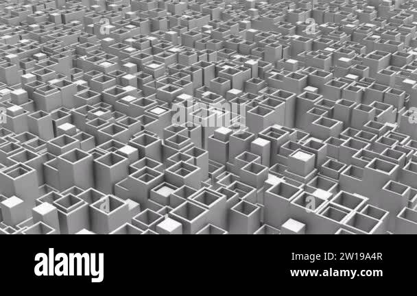 Moving chaotically rectangular gray illuminated 3D objects with shadows ...