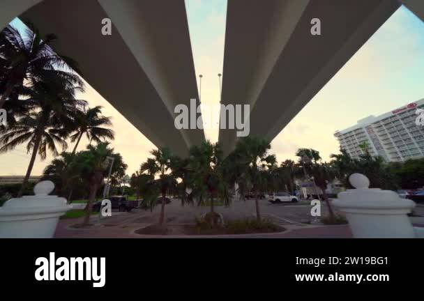 Scene under the 17th Street Bridge Fort Lauderdale. Pull out shot down ...