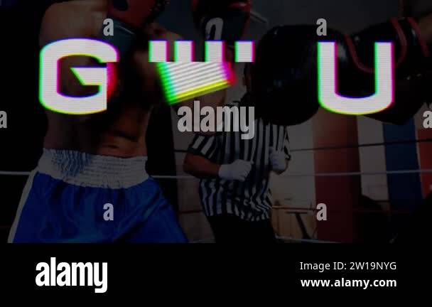 Animation of the word Fight in white letters over two a Caucasian male ...