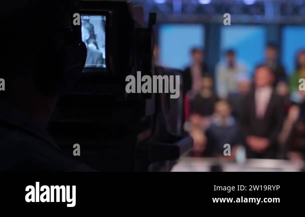 The camera in the TV studio while recording TV broadcast. Media Stock ...
