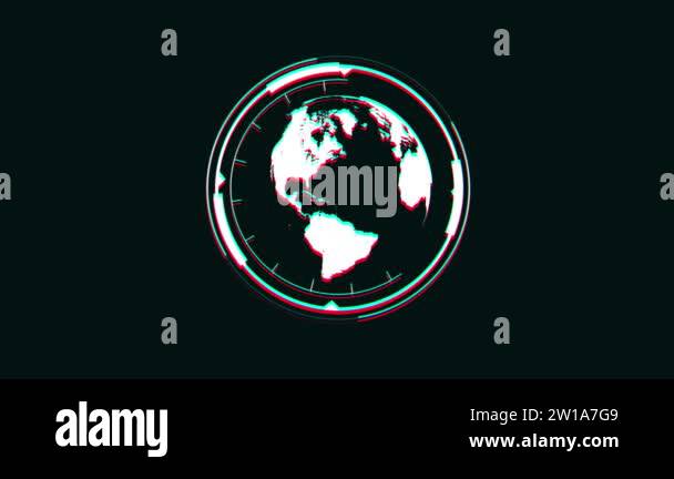 Abstract Earth Icon With Digital Glitch Effects/ 4k animation of a hi ...