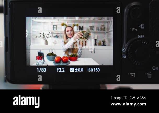 Camera screen recording - Food blogger cooking fresh vegan salad of ...
