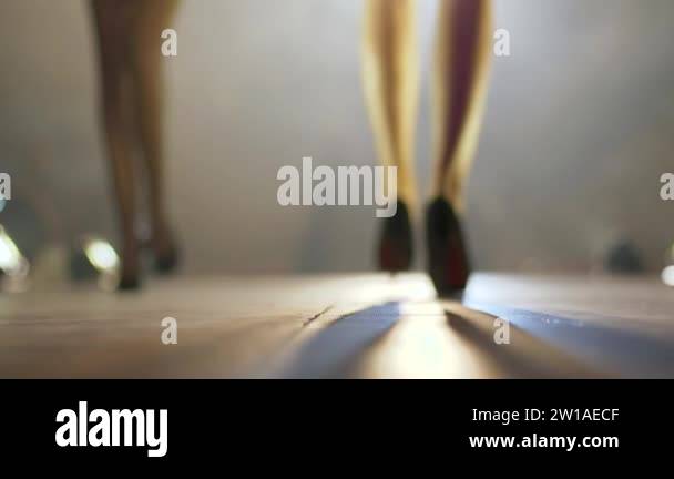 female models walk on catwalk in underwear in high heels at fashion ...