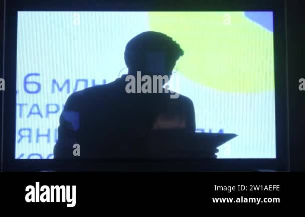 Male man TV presenter in a TV studio. TV presenter. TV host Stock Video ...