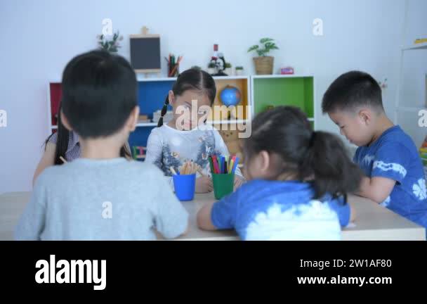 Educational concepts. A group of children are using their imagination ...