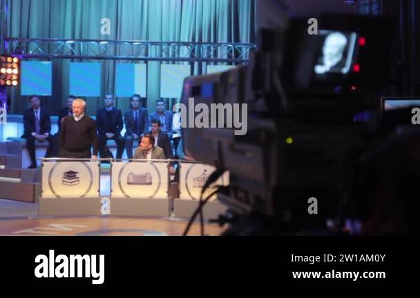 The camera in the TV studio while recording TV broadcast. Media Stock ...