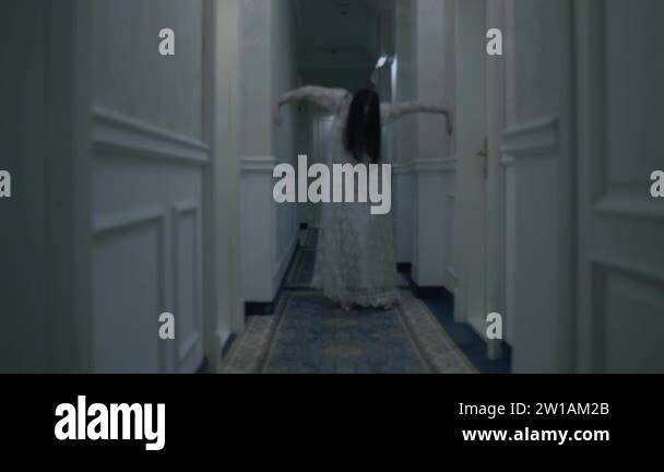 Phantom of possessed woman in corridor, creepy nightmare, demonic ...