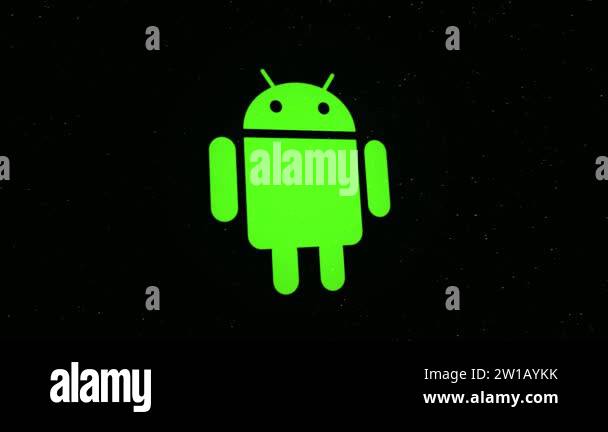 Abstract rotation of symbol of Android, logo made from small green ...