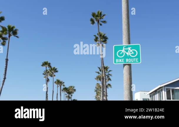 Bike Route green road sign in California, USA. Bicycle lane singpost ...
