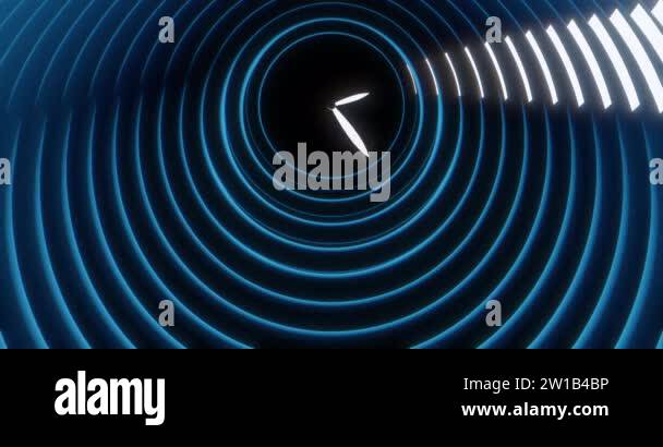Abstract background of dark blue clock with white hour and minute hands ...