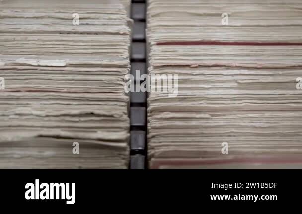 Old filing cabinet opening in office. Aerial view with sliding movement ...