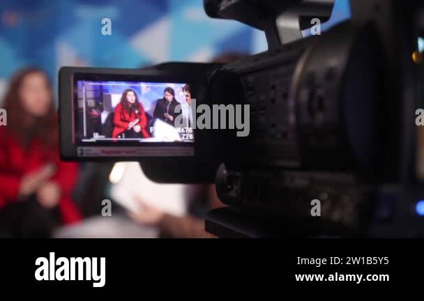 The camera in the TV studio while recording TV broadcast. Media Stock ...