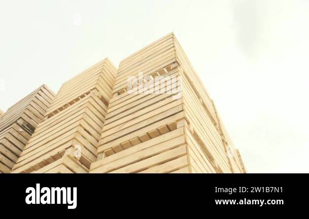 Folded empty wooden boxes in warehouses, boxes are designed for ...