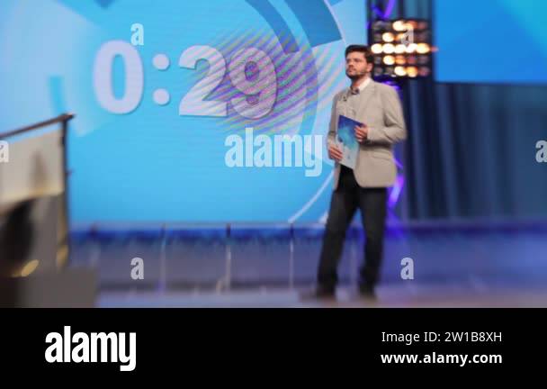 Male man TV presenter in a TV studio. TV presenter. TV host Stock Video ...