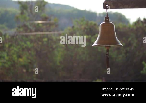 Gold bell at railway station in Thailand, The vintage bell at the train ...