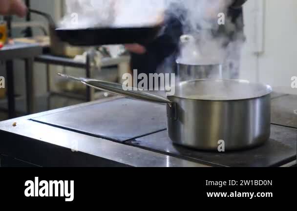 Busy restaurant kitchen concept. Team of chefs and kitchen staff ...