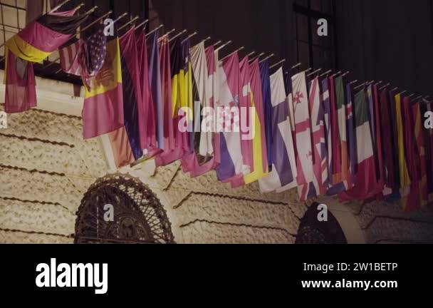 Flags of the OSCE participating States on the headquarters building in ...