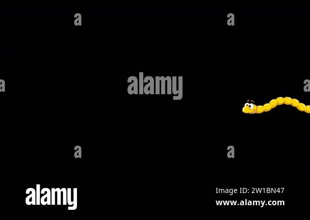 Looped cartoon animation of a Yellow crawling worm. Crawling through ...