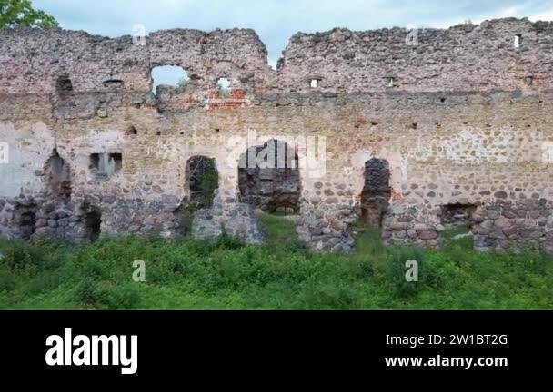 Medieval Castle Ruins in Latvia Rauna. Aerial View Over Old Stoune ...