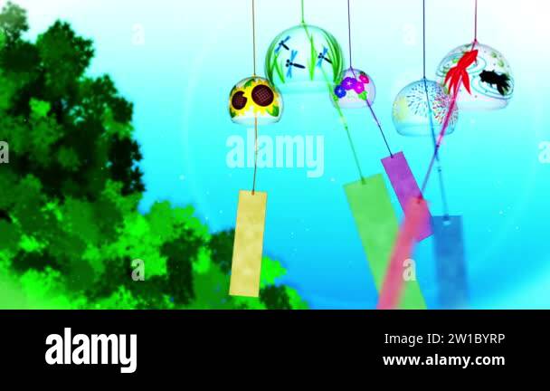 Japanese traditional summer landscape with wind chime. Colorful wind ...