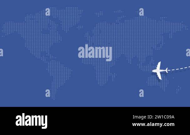 Video animation with plane flying on the worlds map leaving a trail ...