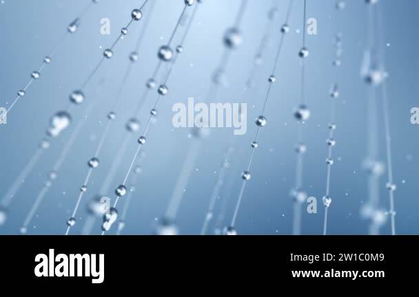 Abstract animation of water drops gliding along lines on blue ...