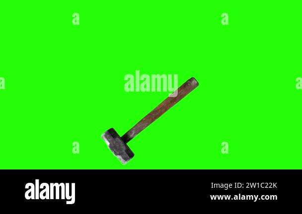 Used vintage hammer tool animation on green screen, chroma key for ...