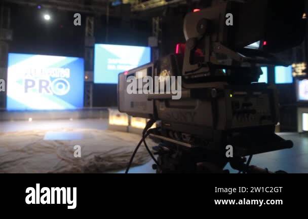 The camera in the TV studio while recording TV broadcast. Media Stock ...