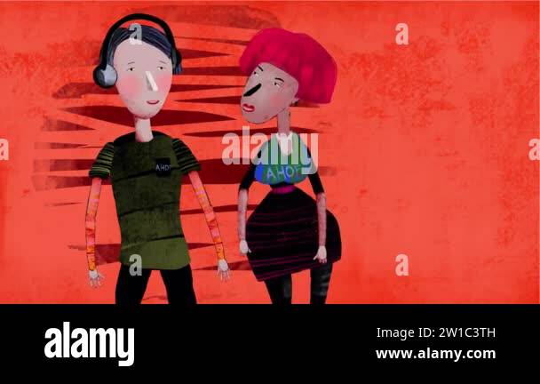 closed loop animation two characters young guy and girl together at the ...