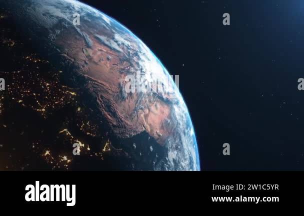 Realistic 3d animated rotating earth from space with visible lights ...