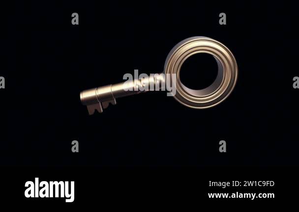Animation of flying golden key from new home on black background ...