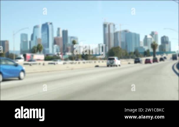 Driving on downtown streets of Los Angeles, California USA. Defocused ...